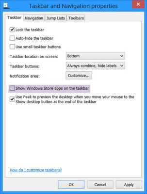Show or Do not show Windows Store apps on Taskbar in Windows 10