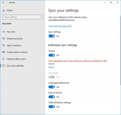 How to disable, Enable, Change Sync Settings in Windows 11/10