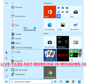 Live Tiles not working in Windows 10