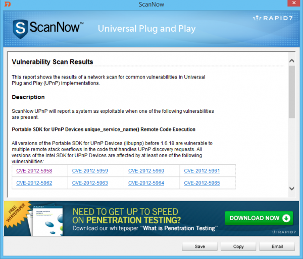 ScanNow UPn checks for vulnerabilities in Networks for Devices