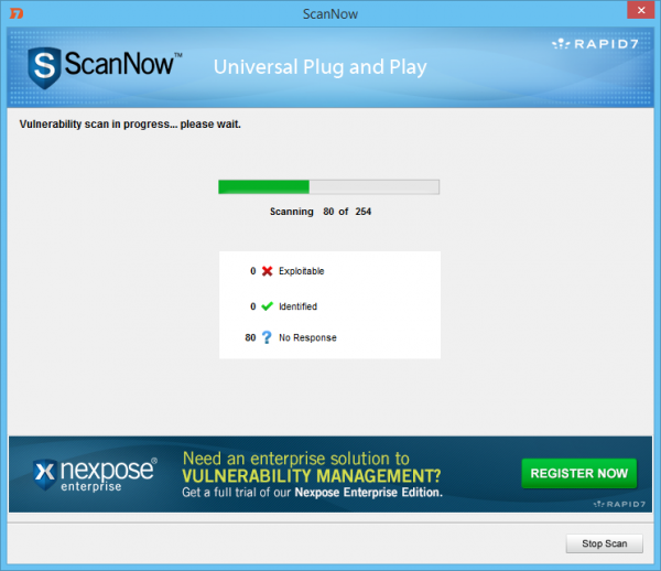 ScanNow UPn checks for vulnerabilities in Networks for Devices