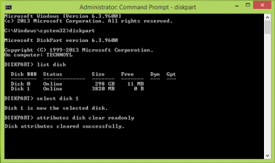 The Disk Is Write-Protected error for Removable Disks