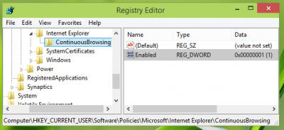 Force Internet Explorer to restore last browsing session