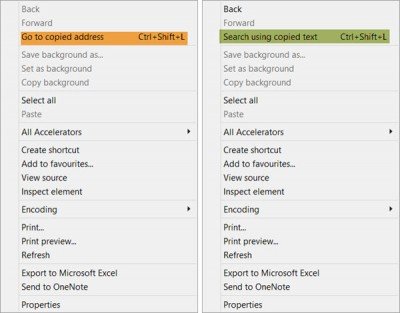 Go to copied address or Search using copied text in IE