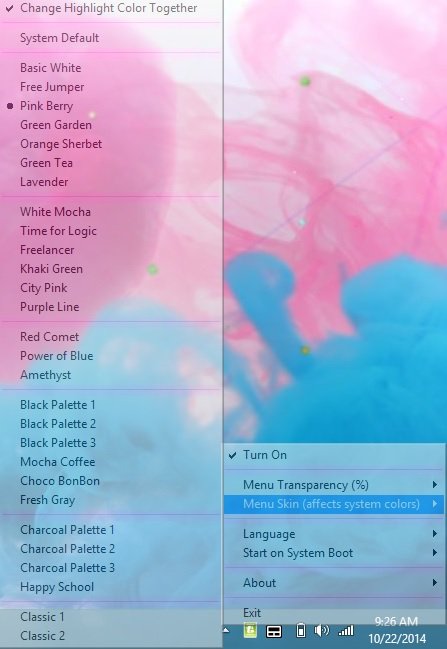 Add color to, or make Context Menu transparent in Windows