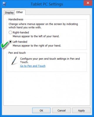 Surface or Windows Tablet settings for left-handed users