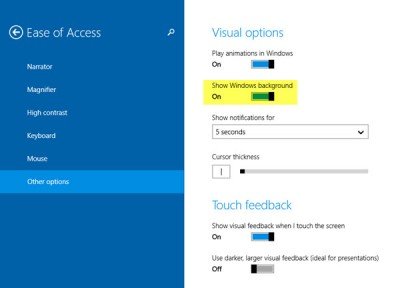 Show my desktop background on Start greyed out in Windows 8.1