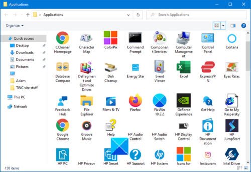 Launch Applications folder using a Desktop shortcut in Windows