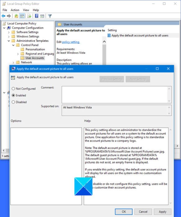 Set a Default User Logon Picture for all Users in Windows 11/10