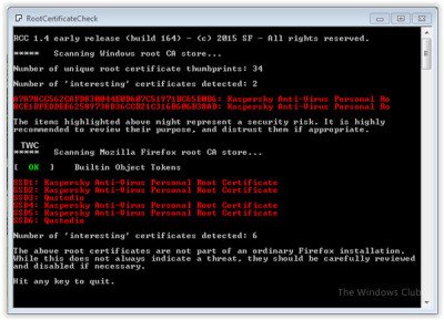 RCC: Free scanner to scan Windows Root Certificates