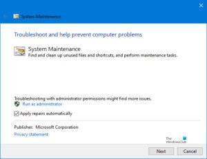 System Maintenance Troubleshooter for Windows 11/10