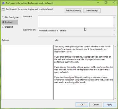 How to disable Bing web search results in Windows 10 Start Menu
