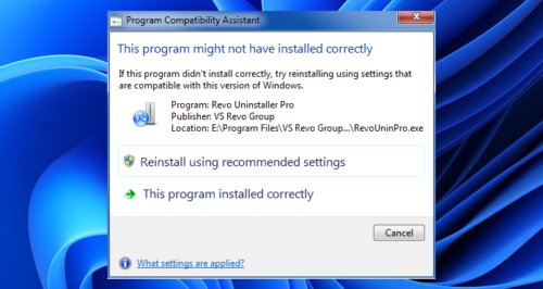 This program might not have installed correctly in Windows 11 This program might not have installed correctly in Windows 11