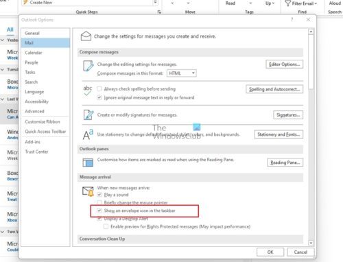 Restore missing Envelope icon of Outlook in Taskbar notification area