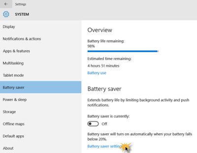 How to change Battery Saver Mode settings in Windows 11