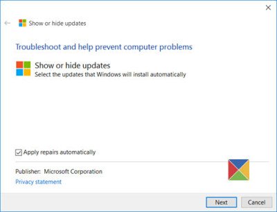 Stop unwanted Windows Update with Show or Hide Updates Tool