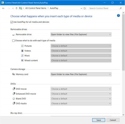 Enable, Configure and set AutoPlay defaults in Windows 11/10