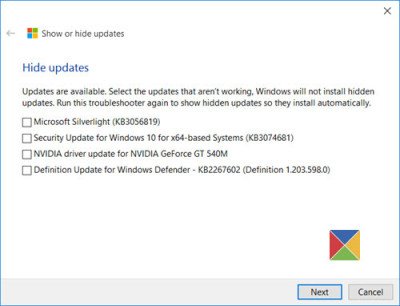 Stop unwanted Windows Update with Show or Hide Updates Tool
