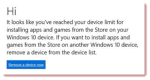 Device limit reached for Microsoft Store in Windows 11