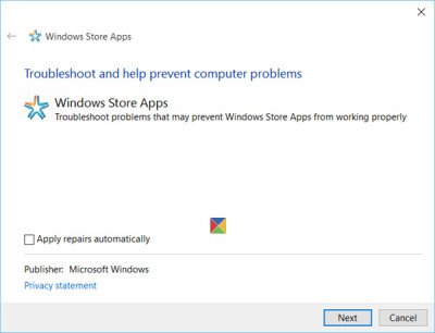 Windows Store Apps Troubleshooter for Windows 11/10