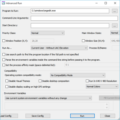 AdvancedRun: Run Programs with different configurations on PC