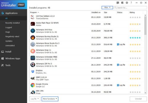 Ashampoo Uninstaller Free will completely uninstall programs