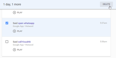 How to delete recorded Google Now Voice Commands