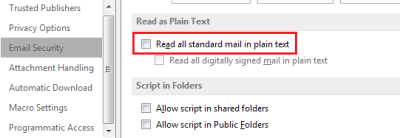 How to read all Standard Mail in Plain Text in Outlook