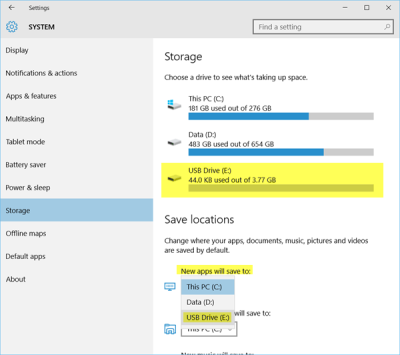 Install Windows Apps to another Partition, External Drive, USB