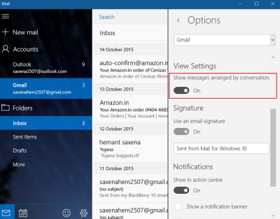 Disable Conversation View in Mail App in Windows 11/10
