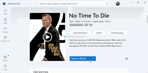 Buy or Rent Movie or TV content via Movies & TV App in Windows