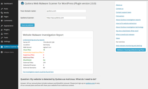 Quttera Web Malware Scanner: Keep Wordpress Blog free of malware