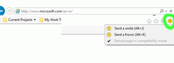 How to use Internet Explorer feedback smiley to report problems