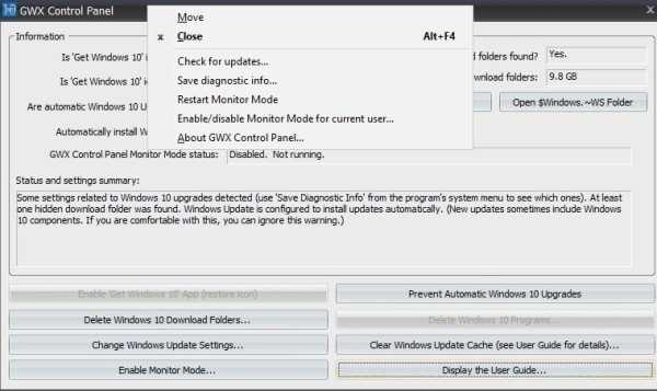 GWX Control Panel: Disable automatic Windows 10 Upgrade