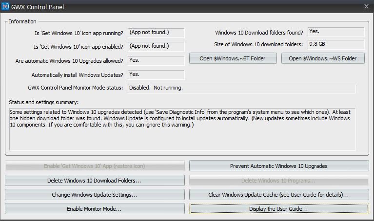 GWX Control Panel: Disable automatic Windows 10 Upgrade