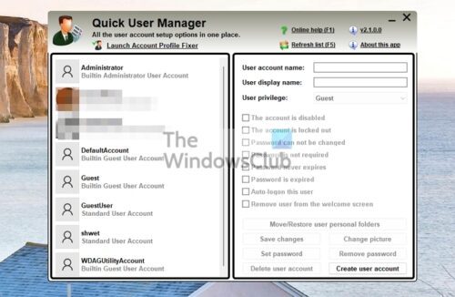 Manage Users in Windows 11/10 PC with Quick User Manager