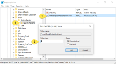 How to disable Quick Action icons in Windows Action Center