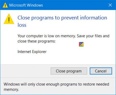 Close programs to prevent information loss message in Windows