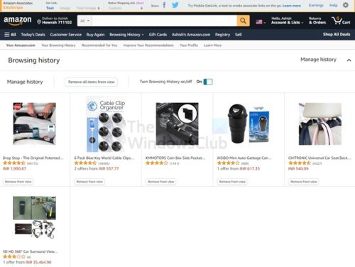 How to view, manage, clear Amazon Browsing History