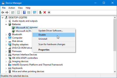 Battery icon missing from Taskbar; Power button setting grayed out