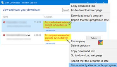Windows SmartScreen filter warning messages explained