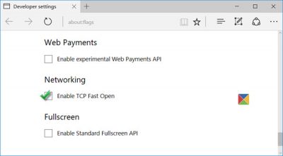 Enable TCP Fast Open in Edge browser to make pages load faster