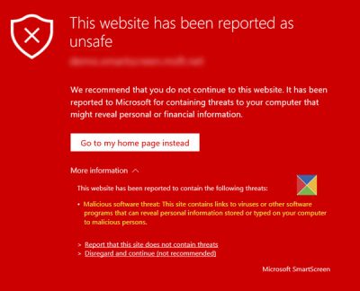 Windows SmartScreen filter warning messages explained