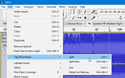 How to split and merge Audio files using Audacity in Windows