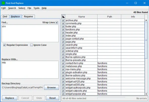 Search and Replace text in multiple files at once using FAR software