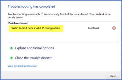 WiFi or Ethernet doesn't have a valid IP configuration in Windows 11/10
