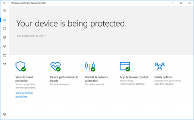 Windows Defender Security Center in Windows 10