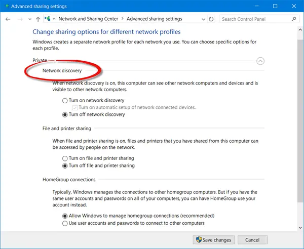 Enable or Disable Network Discovery or Sharing in Windows 11/10 Enable or Disable Network Discovery or Sharing in Windows 11/10