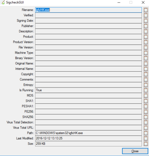 SigcheckGUI: UI for Sysinternals Sigcheck Tool to scan for unsigned files