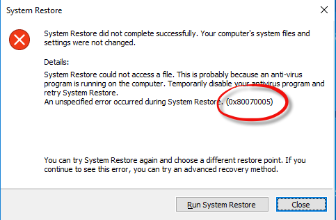 System Restore not working, failed, did not complete successfully
